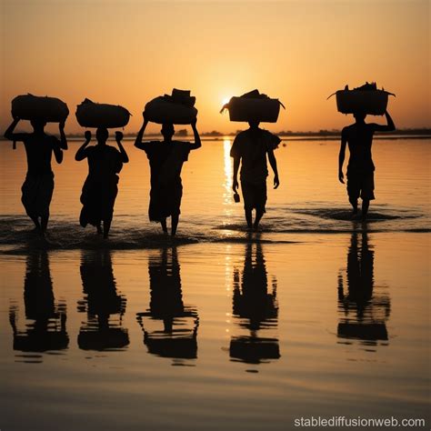 Silhouettes Of Migration During Sunset Stable Diffusion Online