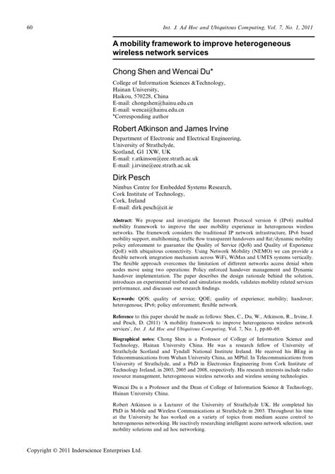 Pdf A Mobility Framework To Improve Heterogeneous Wireless Network