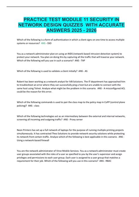 Practice Test Module 11 Security In Network Design Quizzes With Accurate Answers D489 Stuvia Us