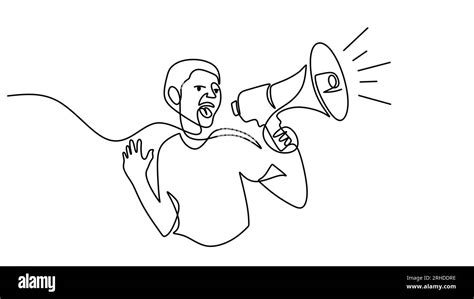 One Line Drawing Of Man Hold Megaphone Horn Isolated On White Background Stock Vector Image