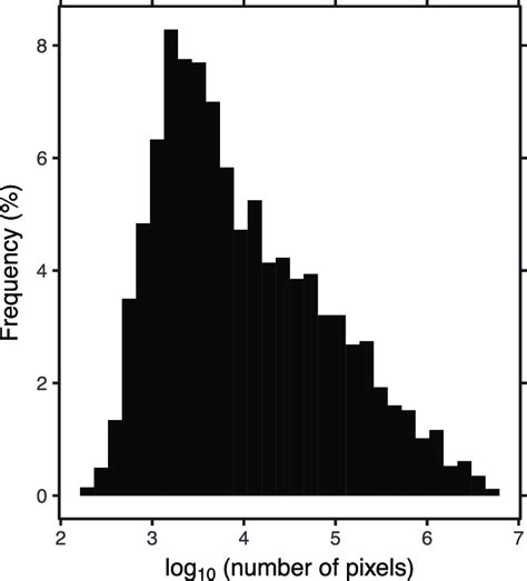 Histogram Showing The Number Of Pixels Of Clasts In Images About 90 Download Scientific