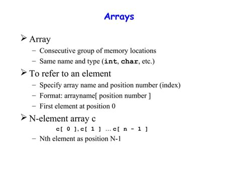 Lecture8 Introduction To Array With Examples C Ppt