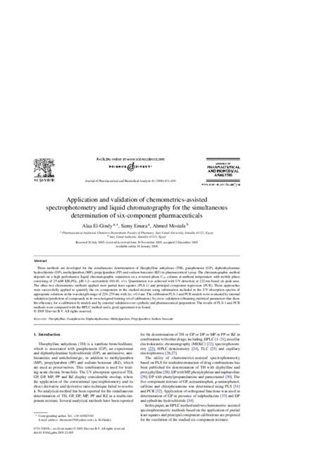 Pdf Application And Validation Of Chemometrics Assisted Spectrophotometry And Liquid