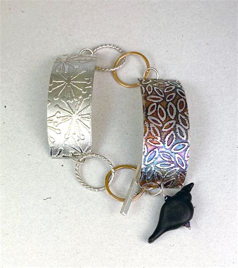 Argentium Silver Double Panel Mixed Chain And Lampwork Glass Bracelet