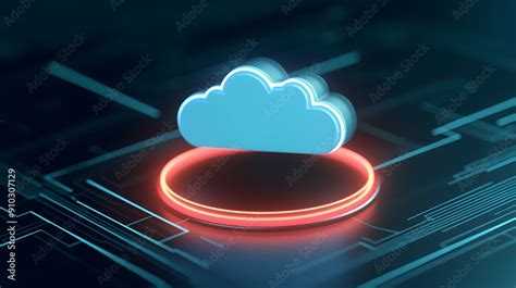 Futuristic Digital Illustration Of Cloud Computing Concept Glowing Cloud Icon Over A Digital
