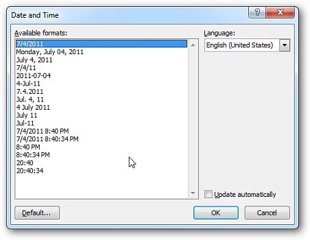 Date And Tiem Wont Insert Into Word Document Leqwermacro