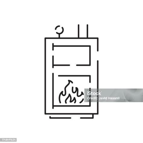 집 난방 라인 아이콘입니다 얇은 등고선 기호입니다 보일러 라디에이터 및 온도 조절기 가스 전기 고체 연료 펠릿 태양열 보일러