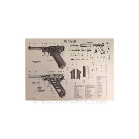 Luger P08 Pistol Parts Diagram German Reprint 45 X 32