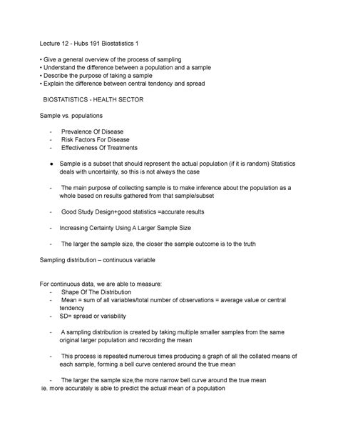 Lecture 12 Biostatistics Lecture 12 Hubs 191 Biostatistics 1 Give