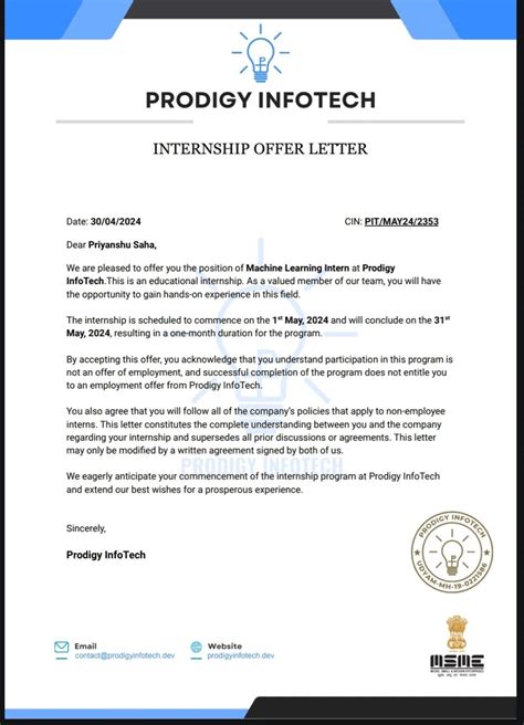 Connections Prodigyinfotech Internship Offerleter Prodigyinfotech Priyanshu Saha