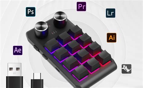 Yunseity Mini Custom Keypad 12 Keys 2 Buttons Programmable Mini Gaming Keypad For