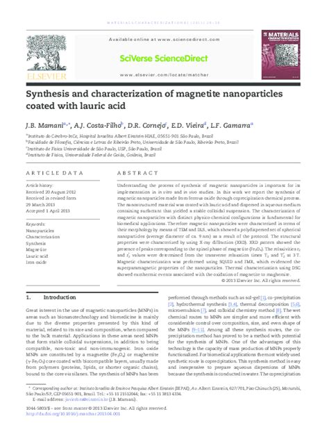 Pdf Synthesis And Characterization Of Magnetite Nanocatalyst Via Sol Gel Hydrothermal Method