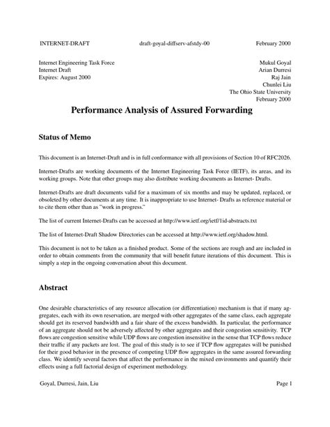 Pdf Performance Analysis Of Assured Forwarding