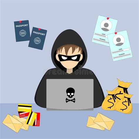 A Hacker Is Sitting At A Laptop Stealing Someone Else S Information Passport Data Credit Data