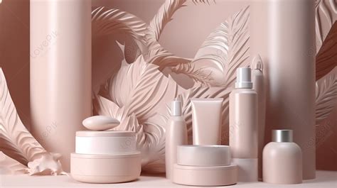 스킨 크림 전시 모형 배경에 장식용 화장품 디스플레이를 갖춘 연단의 놀라운 3d 렌더링 화장 배경 연단 배경 크림 3d 배경 이미지 Hd 화장 연단 크림 3d