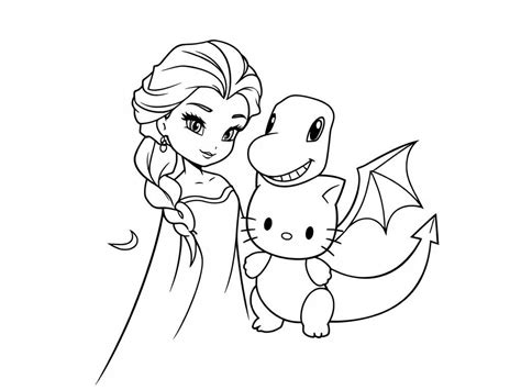 Princess And Kitty Coloring Page 2025