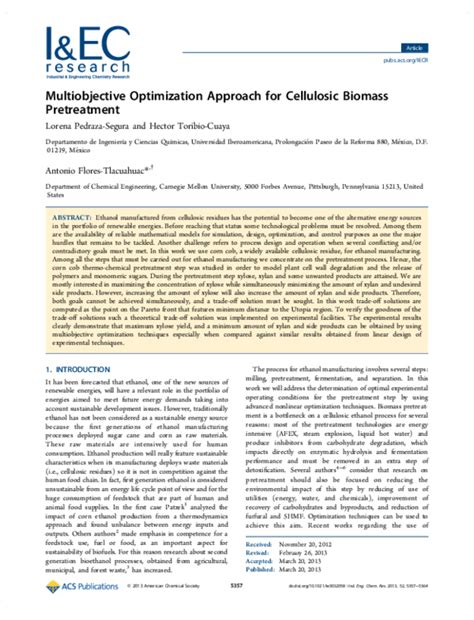 Pdf Multiobjective Optimization Approach For Cellulosic Biomass Pretreatment