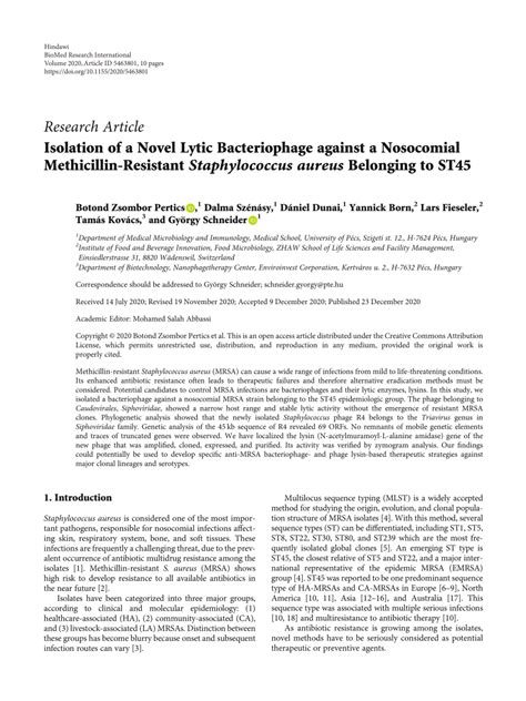 Pdf Isolation Of A Novel Lytic Bacteriophage Against A Nosocomial Methicillin Resistant