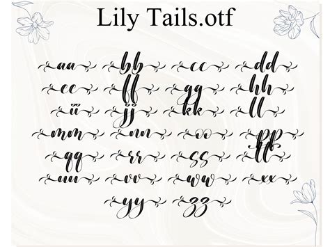 Lily Font With Tails Romantic Fonts Script Fonts Font With Etsy Uk