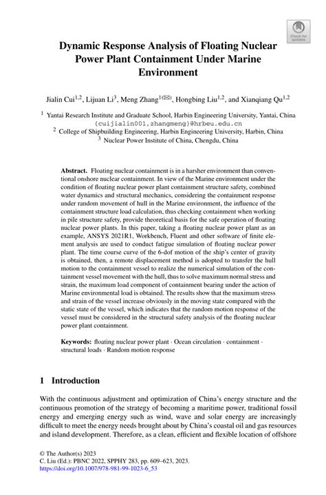 pdf dynamic response analysis of floating nuclear power plant