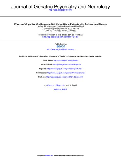 Pdf Effects Of Cognitive Challenge On Gait Variability In Patients With Parkinsons Disease