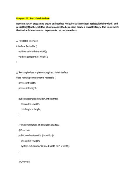 Program 07 Resizable Interface Pdf Interface Computing Method