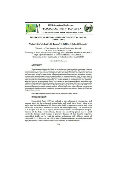 Pdf Supercritical Fluids Applications And Ecological Importance