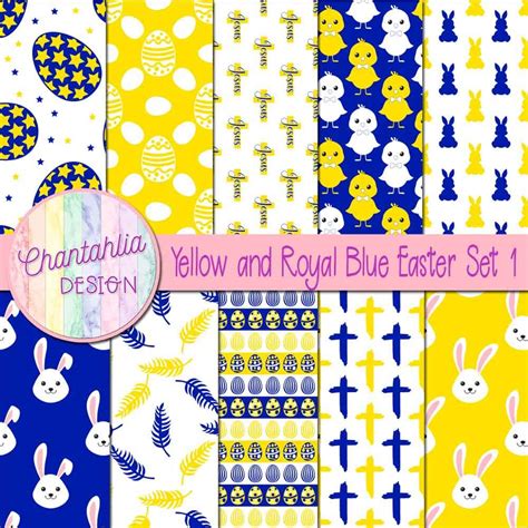 Yellow And Royal Blue Easter Digital Papers