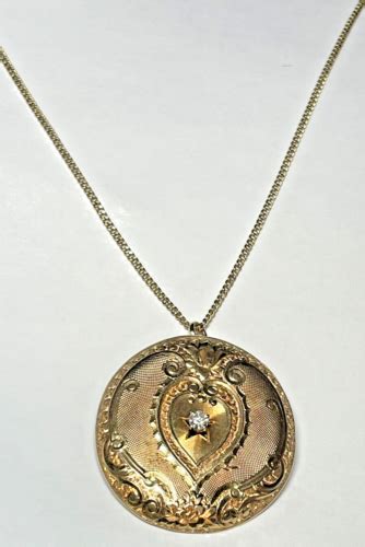 Antique Vintage 14k Solid Gold Large Pendant Hand Made W Diamond On