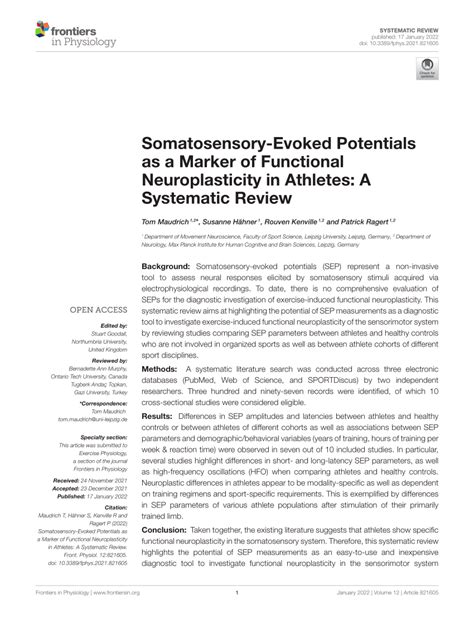 Pdf Somatosensory Evoked Potentials As A Marker Of Functional Neuroplasticity In Athletes A