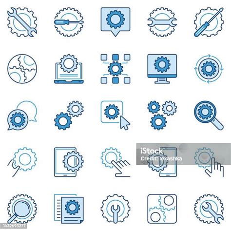 Settings Or Configuration Blue Icons Set Vector Gear Signs Stock