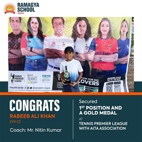 Rabeeb Ali Khan Bagged 1st Position And A Gold Medal At Tennis Premier League With Aita