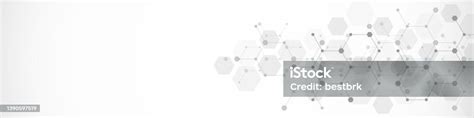 배너 또는 웹 사이트 헤더 템플릿을 위한 기하학적 배경과 육각 형 모양 패턴이 있는 추상 설계 요소 분자 구조에 대한 스톡 벡터 아트 및 기타 이미지 Istock