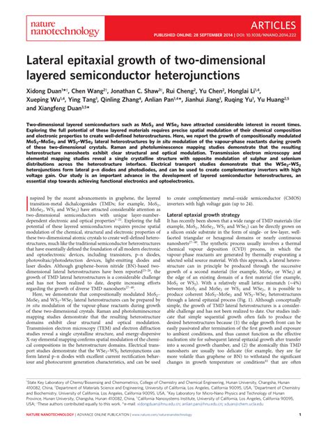 Pdf Lateral Epitaxial Growth Of Two Dimensional Layered Semiconductor