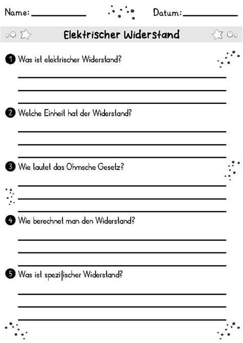 Electrical Resistance Worksheets With Questions Answers German