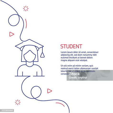 학생 아이콘의 연속 선 그리기 손으로 그린 기호 벡터 그림입니다 얇은 파란색과 빨간색 선이 있는 미니멀한 디자인 개념에 대한 스톡 벡터 아트 및 기타 이미지 Istock