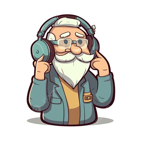 수염 난 노인이 음악을 듣고 있다 클립 아트 벡터 고립 된 만화 좋은 수신기와 스티커 디자인 상표 Png 일러스트 및 벡터 에 대한 무료 다운로드 Pngtree
