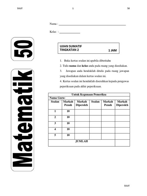 Ujian Sumatif Math Form 2 Pdf