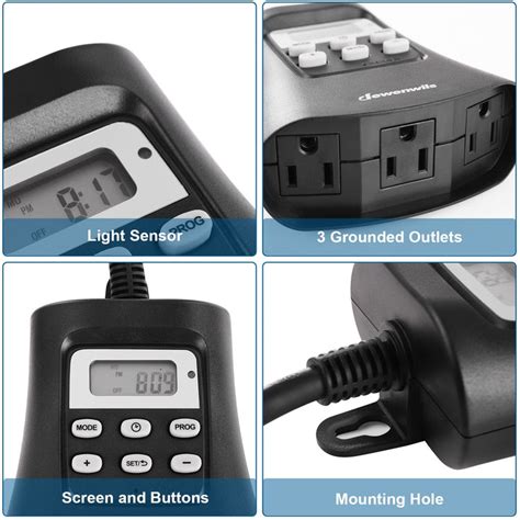 Dewenwils Outdoor Digital Timer 7 Day Programmable Plug In Timer With 3 Grounded Outlets For