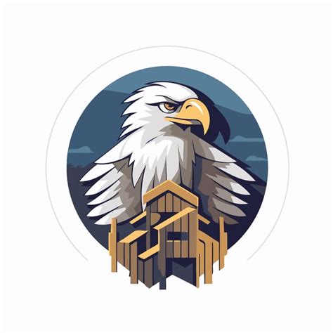 Premium Vector Eagle Emblem Vector Illustration Of A Bald Eagle With A Wooden House In The