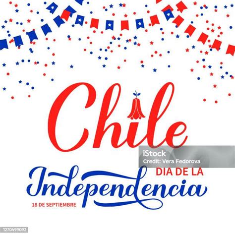 스페인어로 칠레 독립기념일 서예 문자 칠레 휴일은 9 월 18 일에 축하했다 배너 타이포그래피 포스터 인사말 카드 전단지 등을 위한 벡터 템플릿 9월에 대한 스톡 벡터 아트