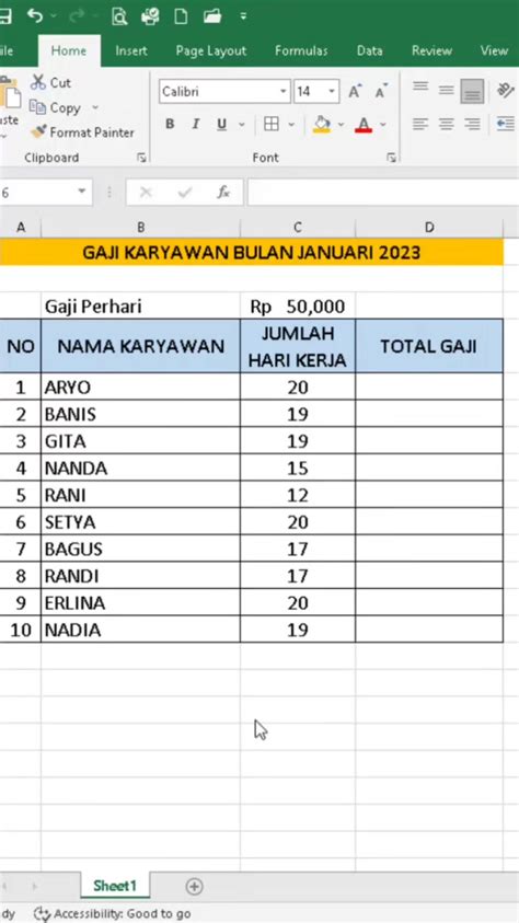 Rumus Dasar Excel Menghitung Jumlah Gaji Harian Belajarexcel Microsoftexcel Tutorialexcel