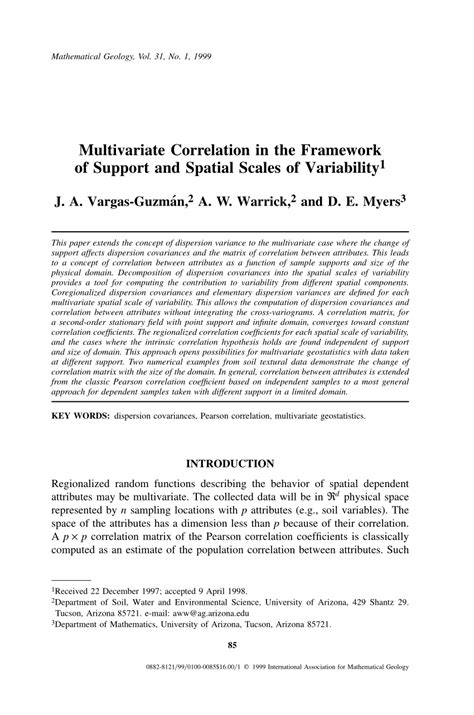 Pdf Multivariate Correlation In The Framework Of Support And Spatial