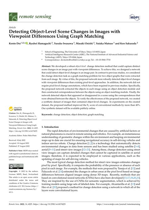 PDF Detecting Object Level Scene Changes In Images With Viewpoint Differences Using Graph Matching