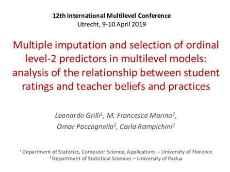 Pdf Multiple Imputation And Selection Of Ordinal Level 2 Predictors