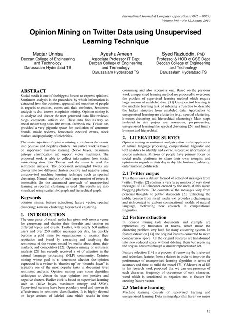 pdf opinion mining on twitter data using unsupervised learning technique