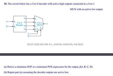 solved 10 the circuit below has a 2 to 4 decoder with