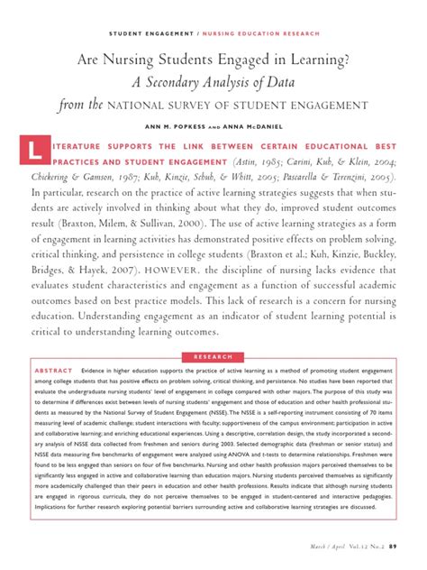 Are Nursing Students Engaged In Learning A Secondary Analysis Of Data