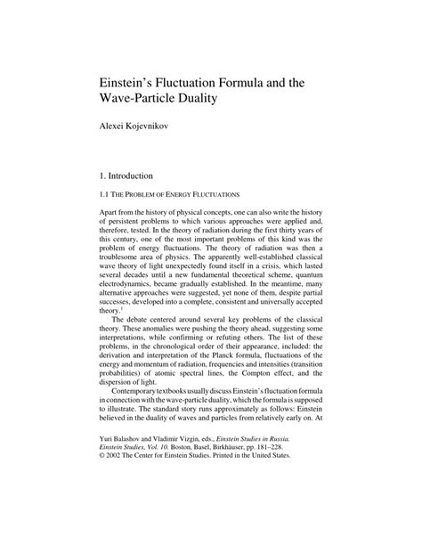 Pdf Einsteins Fluctuation Formula And The Wave Particle Duality