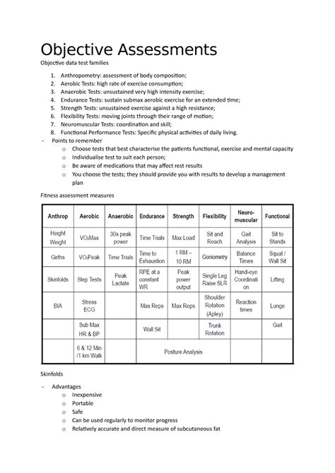 L3 Objective Assessments Objective Assessments Objective Data Test Families Anthropometry